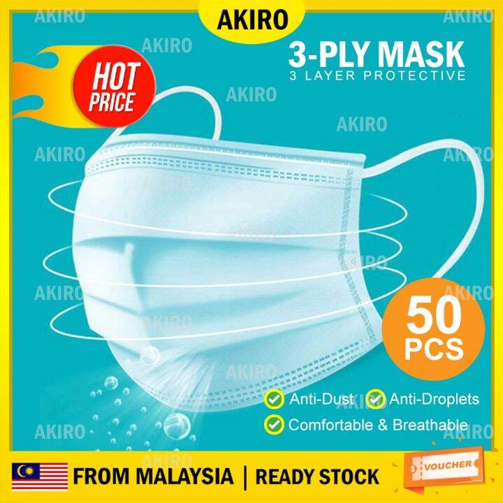 [ WAREHOUSE SALE ] AKIRO Malaysia 50pcs 3 PLY Face Mask Anti Dust ...