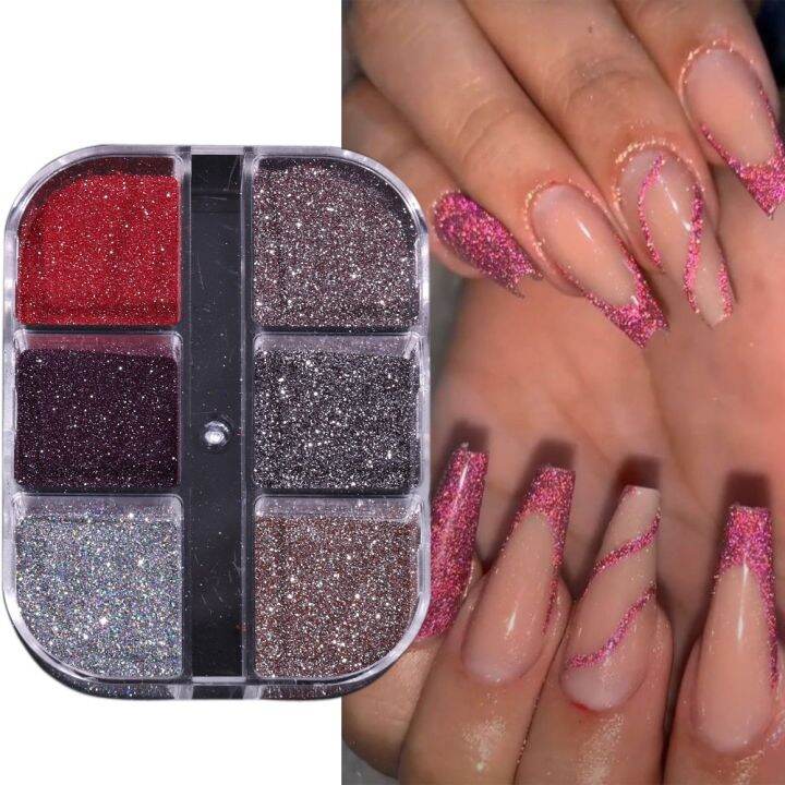 GDGDB สำหรับผู้หญิง 6กริด โฮโลแกรม เล็บเลื่อมเล็บ ตกแต่งเล็บศิลปะ เจลขัดฝุ่น ผงสะท้อนแสงเล็บ ...