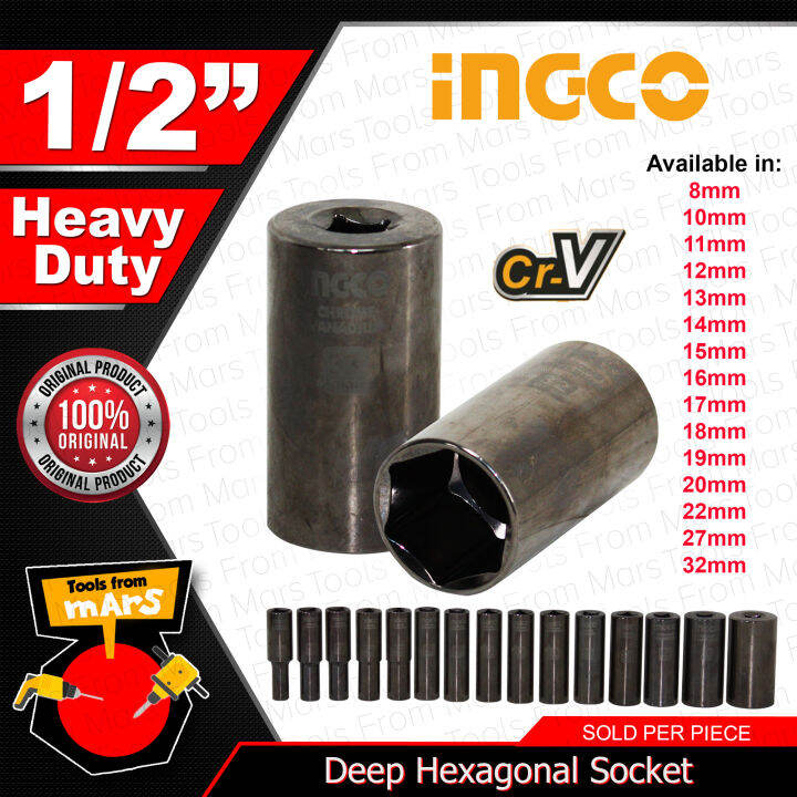 INGCO Deep Hexagonal Sockets 1/2" CR-V SOLD PER PIECE •TOOLS FROM MARS ...