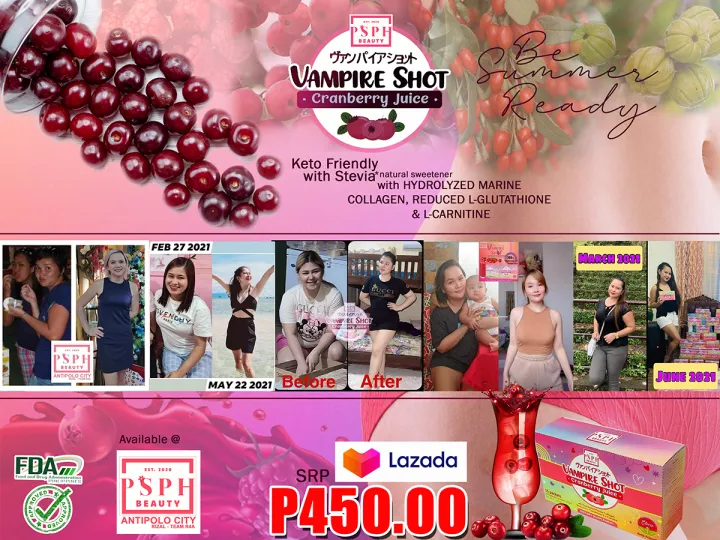 PSPH Beauty VAMPIRE SHOT Cranberry Juice with FREEBIES | Lazada PH