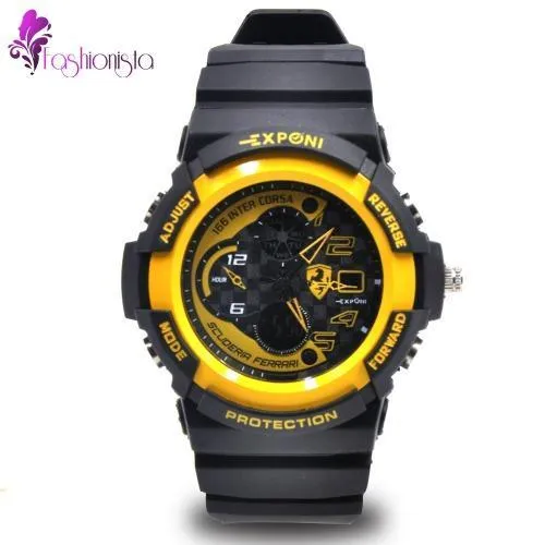 EXPONI Unisex Black Silicone Rubber Strap Sports Watch 3250 (Black ...