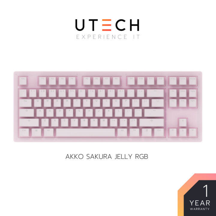คีย์บอร์ด AKKO Sakura Jelly RGB TKL 87% เคสอะคริลิค สีชมพู Gateron Pink ...