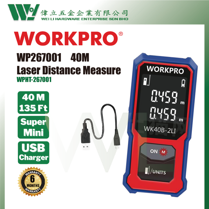 WORKPRO Super Mini Rechargeable Laser Distance Measure 40M / laser ...