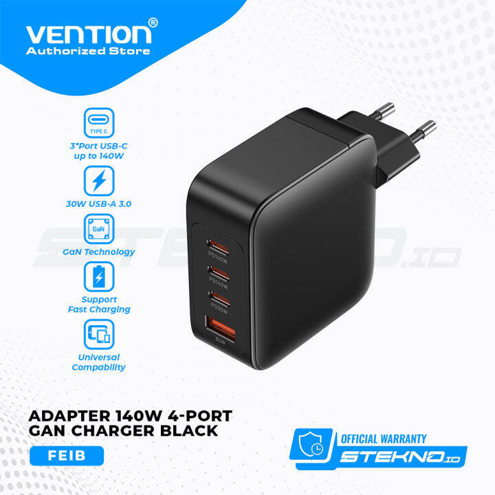 Vention GaN Charger Kit Adaptor USB A Type C 4 Port 140W Fast Charge PD ...
