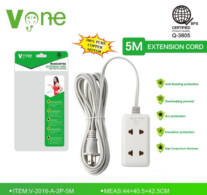 VONE 3M/5M Extension cord with Universal Socket and Switch Intelligent Universal High Power ...