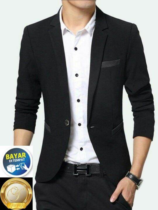 Yarrafa Jas Blazer Pria Stylish Black / Jas Blazer Kerja Kantor Formal ...