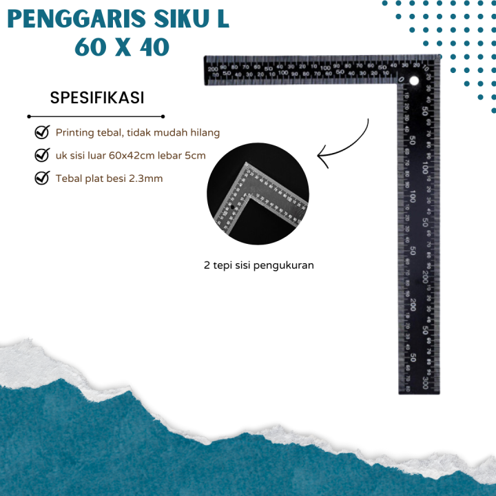 Alat Ukur Penggaris Siku L Besi Jumbo Panjang 40-60 cm Garisan Presisi ...
