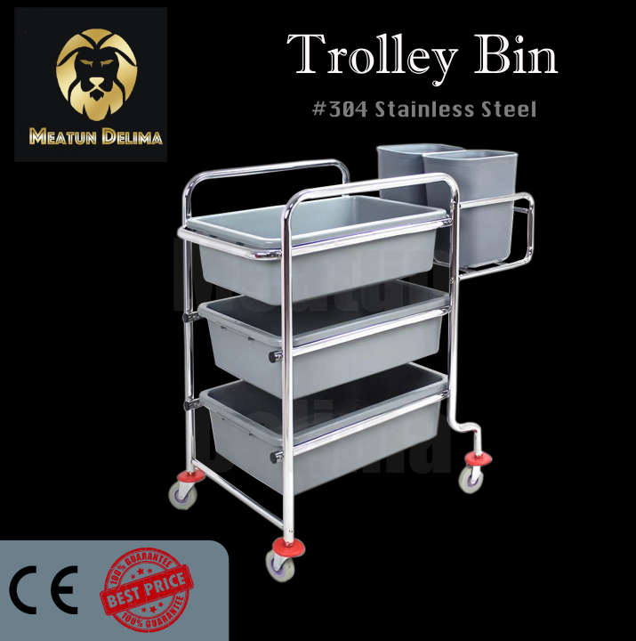 Stainless Steel Trolley Bin Kitchen Bowl 3 Tier Layer Dining Cart ...