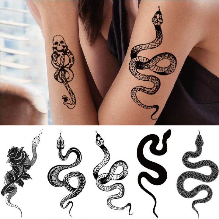 【HBESTY】Waterproof Removable Temporary Snake Tattoo Stickers Dark Tide ...