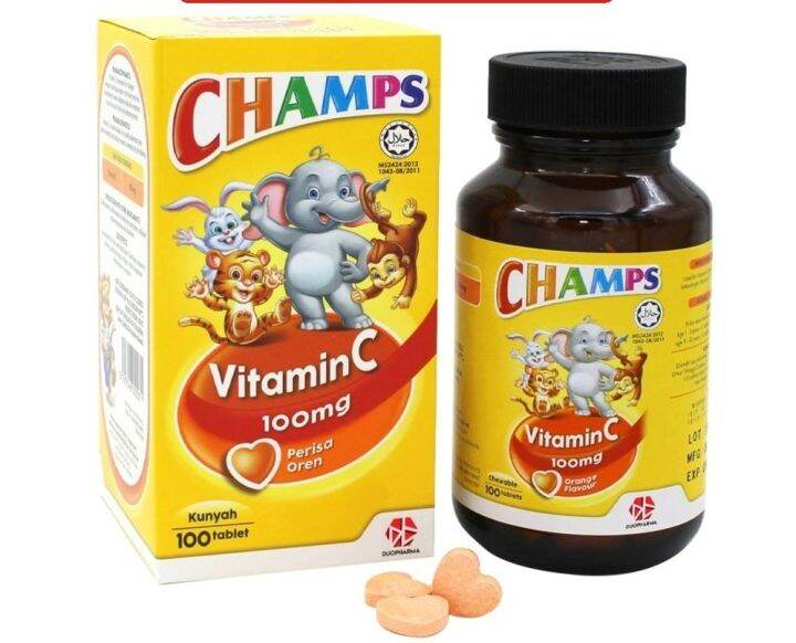 Champs Vitamin C 100mg (Orange flavour 100 Tablets) | Lazada