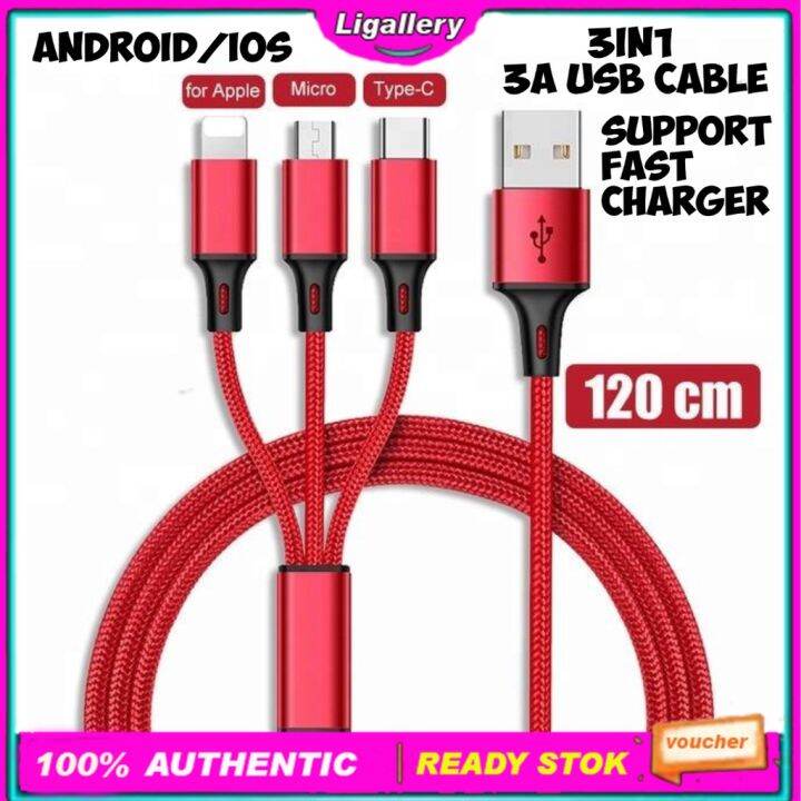Kabel Data Cas Casan 3 in 1 Kabel USB Fast Charging Kabel Micro USB ...