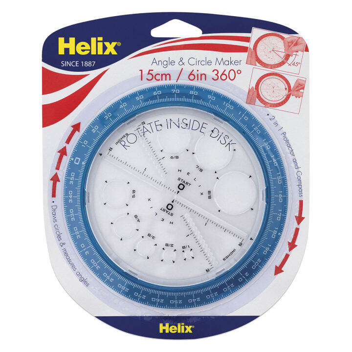 Helix Angle and Circle Maker 360 Degree 2-IN-1 Protractor & Compass 6 ...