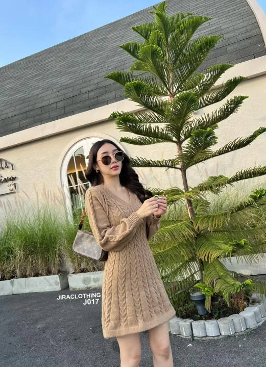 J017 เดรสไหมพรมแขนยาวเกาหลี | Lazada.co.th