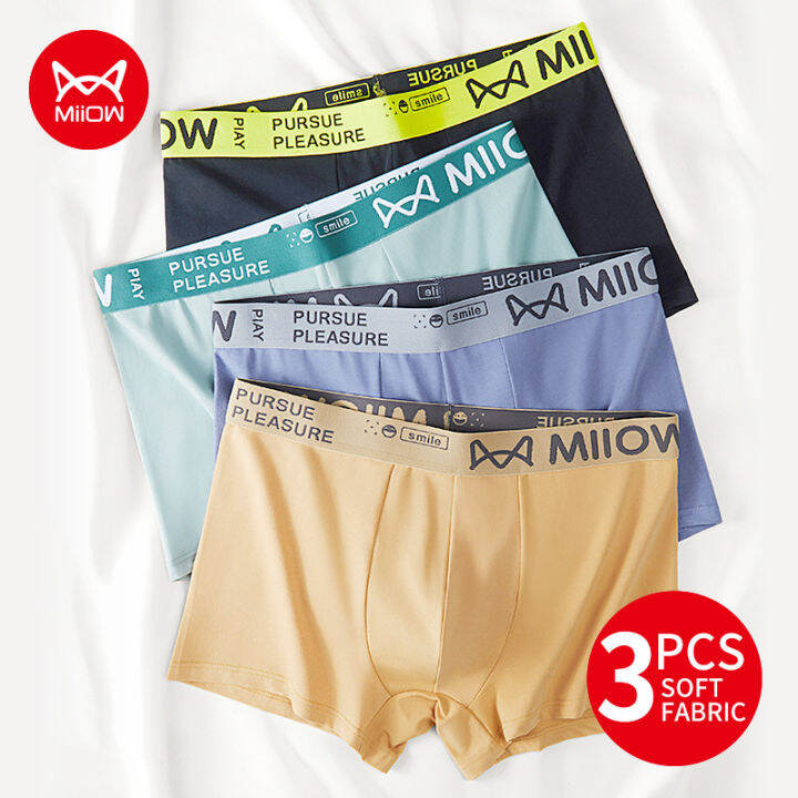 MiiOW 3Pcs Cotton Man Underwear Boxer Men Graphene Antibacterial Soft Men's Panties Boxers ...