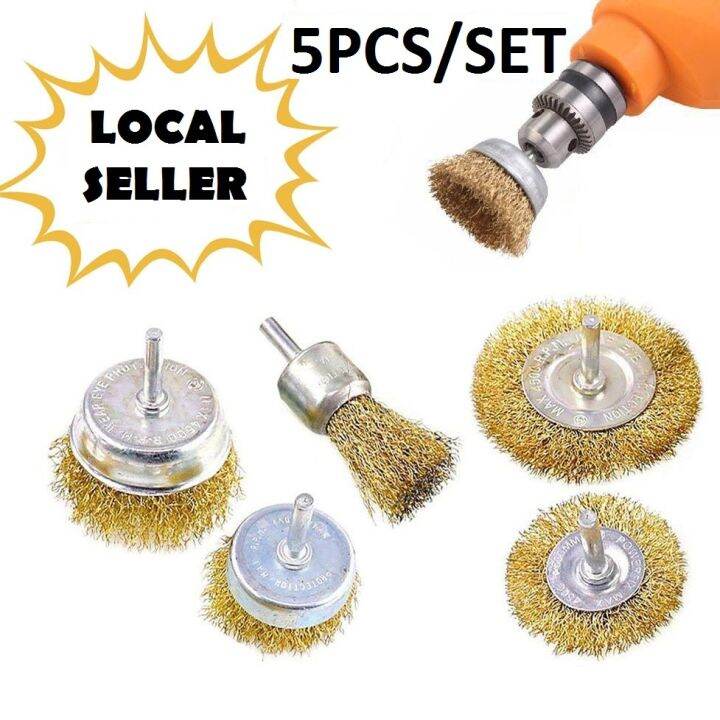 5 in 1 Steel Wire Polishing Wheel Grinder Cleaning Brush Tool Gold Tone ...
