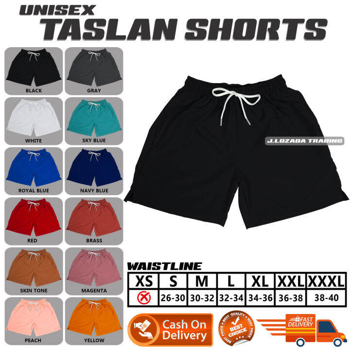 PLAIN TASLAN SHORTS FOR MEN & WOMEN - Fit to sizes small to xxxl ...