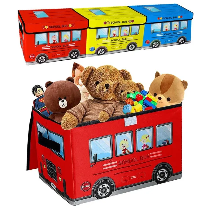 Kids Cartoon style School Bus Foldable Storage Organizer Box Toy ...