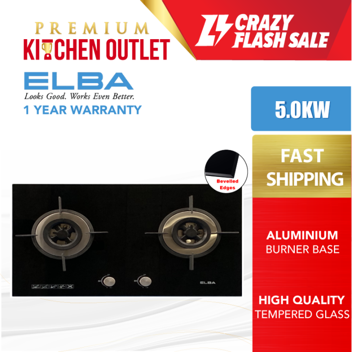 Elba 5.0kW 2 Burners Safety Valve Built In Glass Hob Safety Device Auto Cut Off | EGH-K8942G(BK ...