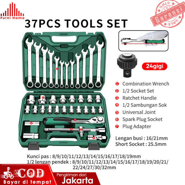 37PCS kunci shock 1 set lengkap box bengkel/kunci sok set lengkap/tool ...