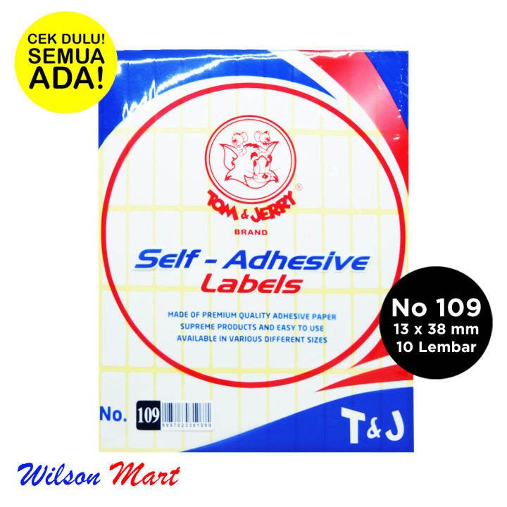 TOM AND JERRY NO 109 13 X 38 MM SELF ADHESIVE LABELS ISI 10 LEMBAR ...