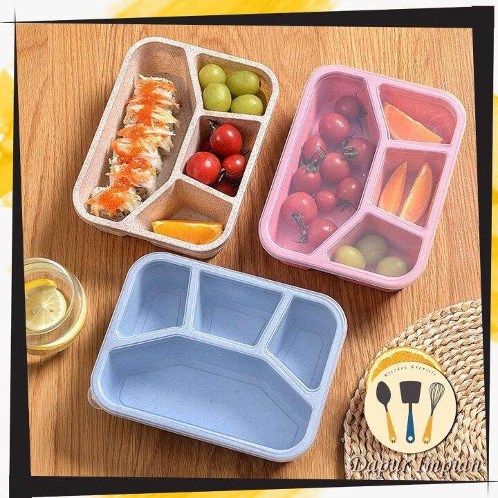 👨🏻‍🍳👩🏻‍🍳四格分隔独立密封学生饭盒环保卫生便当盒 Food Grade Lunch Box Portable Kids Bento ...
