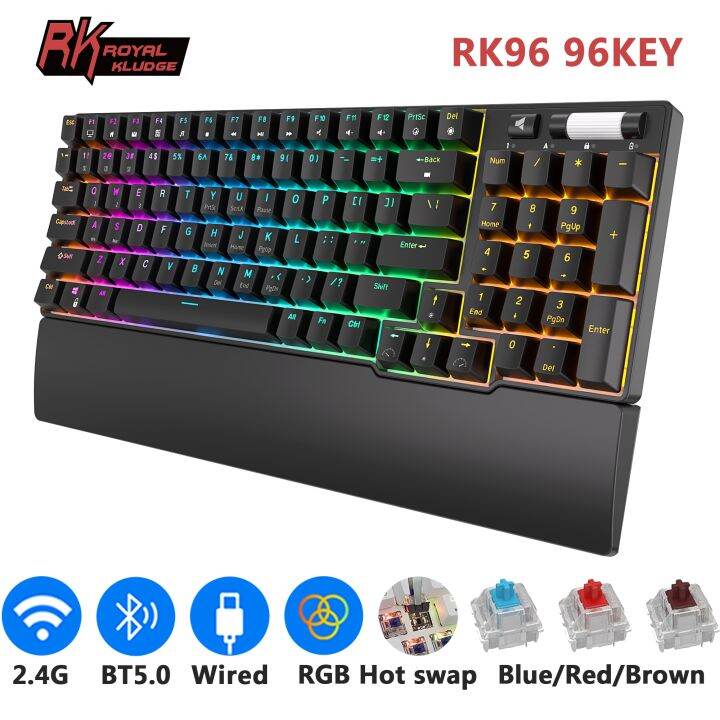 RK ROYAL KLUDGE RK96บลูทูธไร้สายคีย์บอร์ดแบบกลไก96คีย์ RGB Tri โหมด BT5 ...