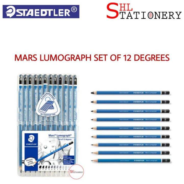 STAEDTLER Mars Lumograph Set of 12 Degrees Writing / Drawing Pencils with Casing 8B/7B/6B/4B/3B ...