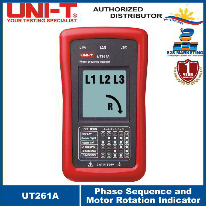 UNI-T UT261A 3 Phase Sequence & Motor Rotation Indicator, AC Voltage ...