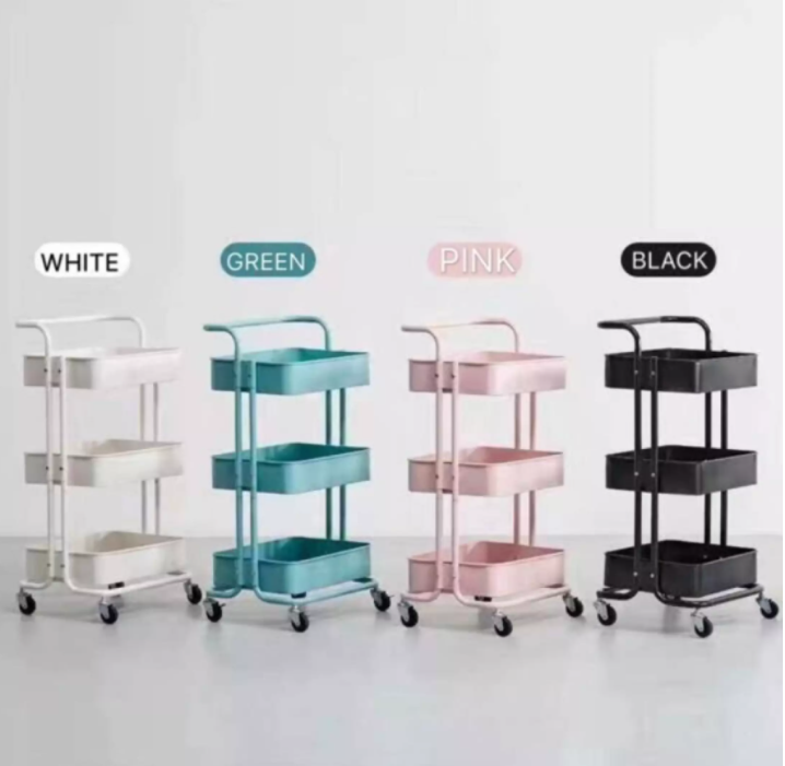 POS 3 Layer Trolley Cart Shelf Storage Rack Organizer with Wheels and ...