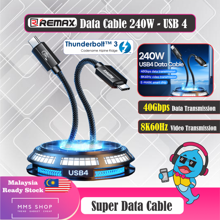 Remax USB 4 PD Data Cable 240W 8K60Hz 40Gbps Transmission Thunderbolt 3 ...