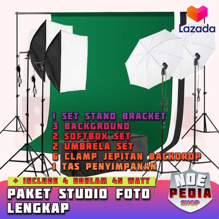 Paket Alat Perlengkapan Studio Foto Stand Tiang Background Backdrop ...
