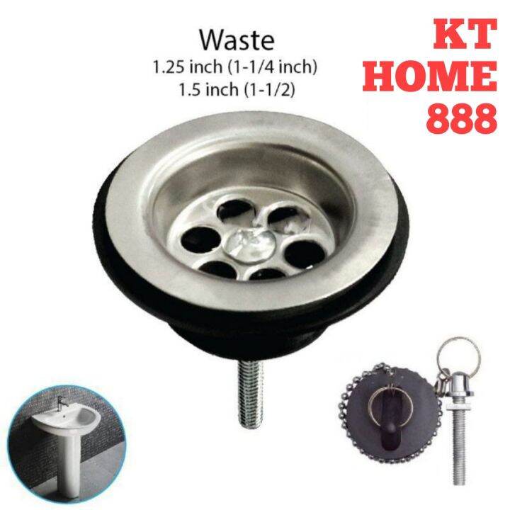 Waste with Chain for Kitchen Sink Faucet Wash Basin Waster Fitting 1.25 ...
