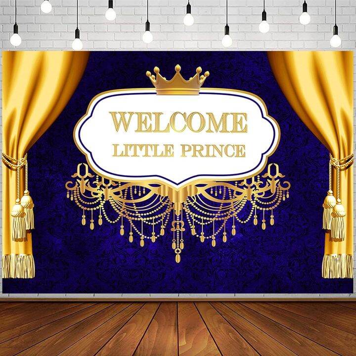 7x5ft Royal Blue Welcome Little Prince Photography Backdrop Golden ...