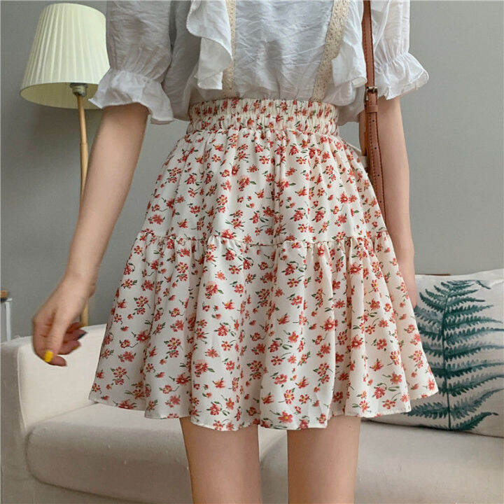 Estilo Ng Bulaklak Flower Skirt Na Istilo Ng Bata Ins Bagong Mataas Na Baywang Pinong Linya Ng