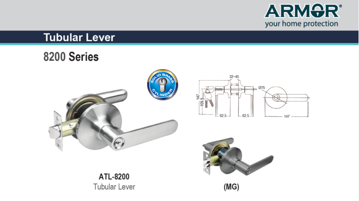 Armor ATL-8200 Tubular Lever Door Lock Set | Lazada