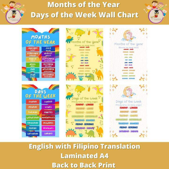 Months of the Year & Days of the week Wall Chart (English & Filipino ...