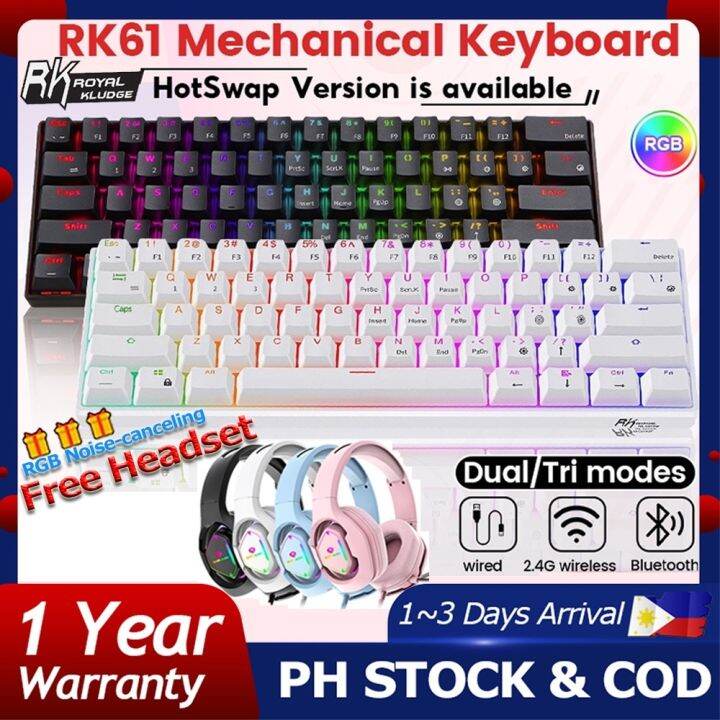 Royal Kludge RK61 RK71 Three Mode Hot swappable 60 RGB Mechanical Gaming Keyboard Bluetooth ...