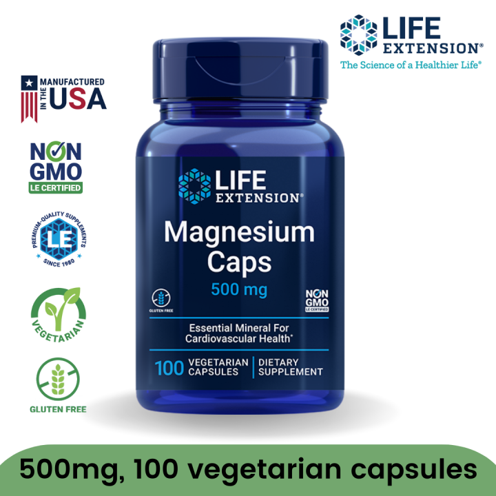 Life Extension Magnesium Caps 500 mg 100 vegetarian capsules [Expiry 03 ...