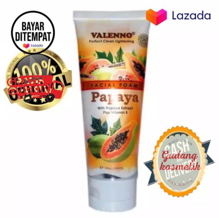 VALENNO Facial Foam PAPAYA 100gr BPOM / SABUN VALENO PEPAYA 100 GRAM ...