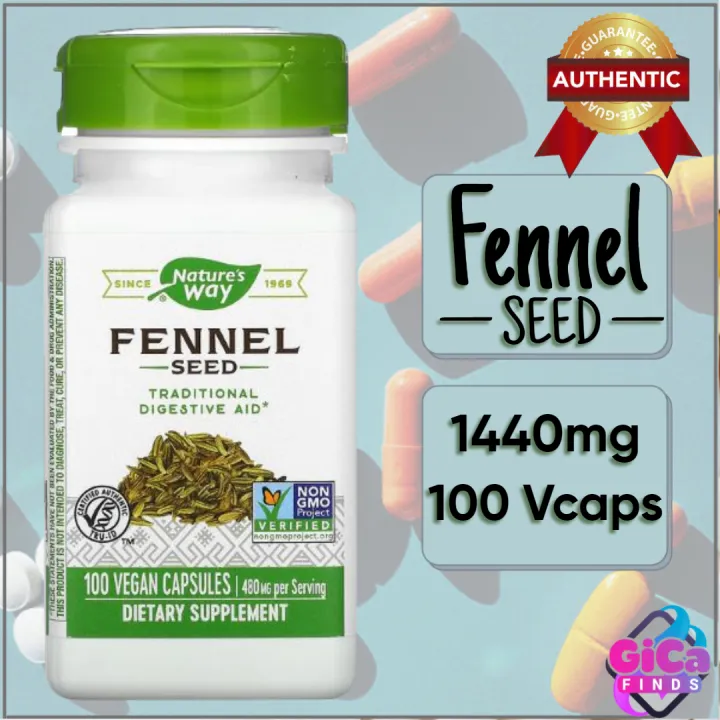 Natures Way Fennel Seed 480 mg 100 Vegan Capsules EXP. DATE: JULY 2022 ...