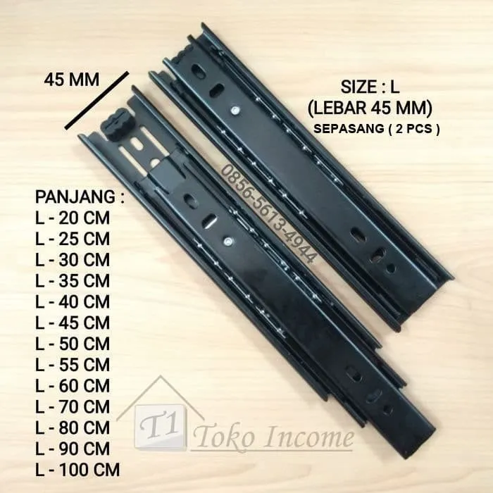 Rel Laci L - 60 cm Hitam / Ball Bearing Full Extention Double Track 600 ...