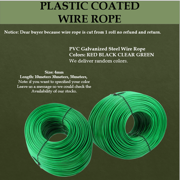 4mm PVC 10m 30m 50m Plastic Coated Wire Rope Galvanized Steel Wire Rope ...