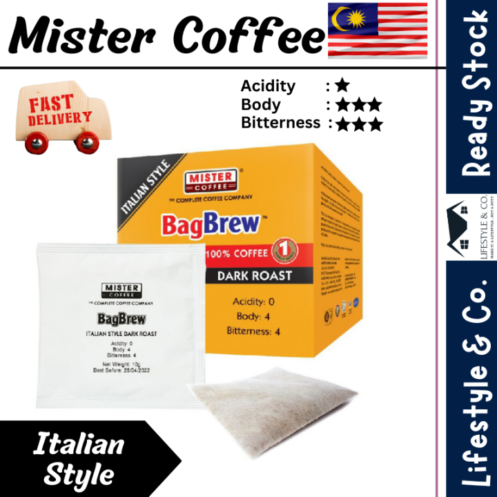 [Mister Coffee] BagBrew Italian Style Dark Roast - 100% Roasted Ground Coffee in Coffee Bag (10 ...