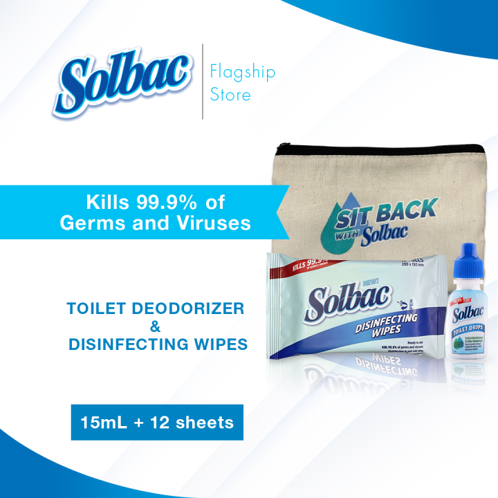 [BUNDLE] Solbac Getaway Kit - Solbac Toilet Drops + Solbac Wipes 12s ...