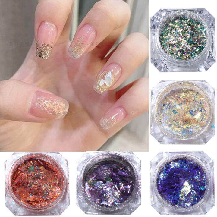 Y2K2 ผู้หญิง มีสไตล์ ตกแต่งเล็บ โฮโลแกรมสีรุ้ง ฟอยล์เล็บ DIY อุปกรณ์ทำเล็บ ออโรร่าเล็บ Flakes ...