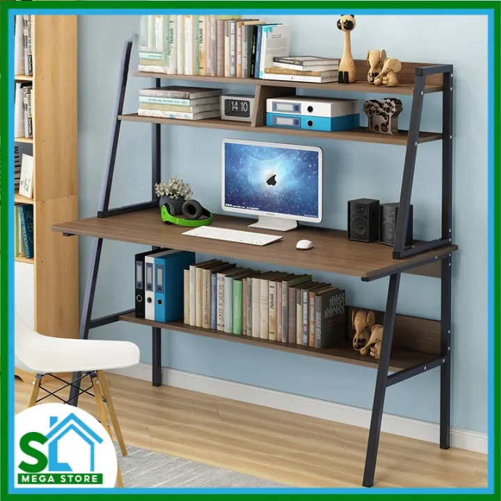 Modern Nordic Design Wooden Bookcase Writing Computer Desks Bookshelf ...