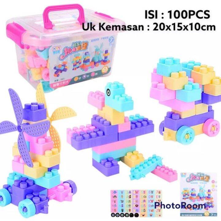 MAINAN ANAK BLOCK BRICK SUSUN ISI 100PCS KEMASAN BOX FRE BOX READY ...