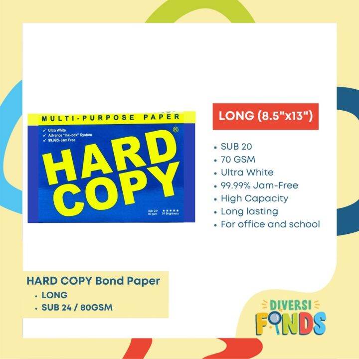 Hard Copy Hardcopy Bond Paper/ Copy Paper Sub 24 / 80 GSM LONG | Lazada PH