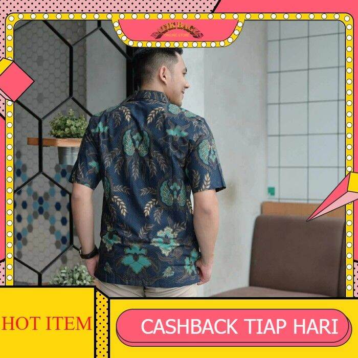 Baju Batik Pria Pendek PREMIUM Seragam Kantor Modern Navy Ijo Jumbo ...