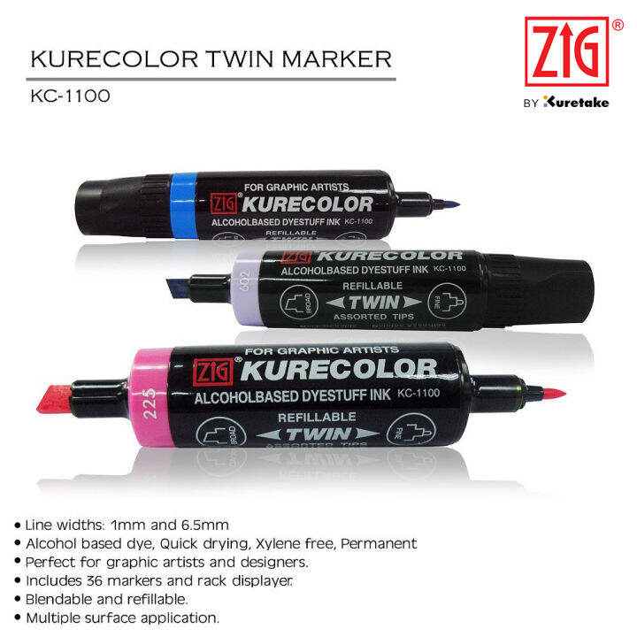 ZIG Kurecolor KC1100 Individual Color - Top Quality Refillable Twin ...